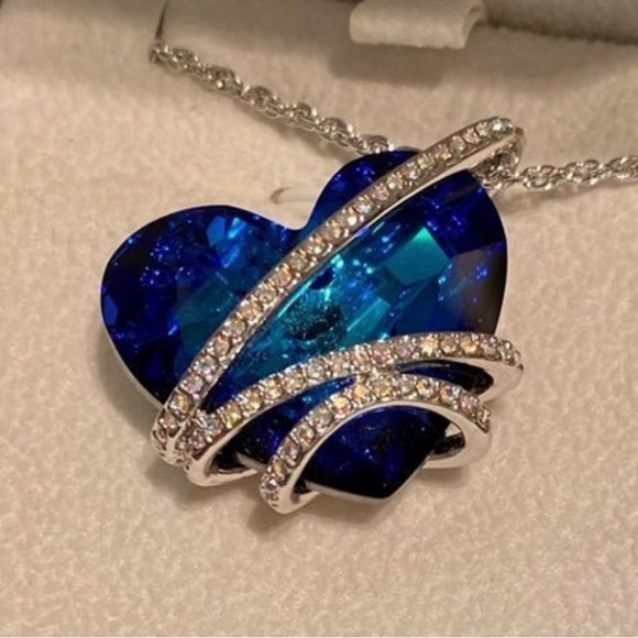 Jewelry | Blue Heart Sapphire And Swarovski Crystal Sliver Tone Costume ...